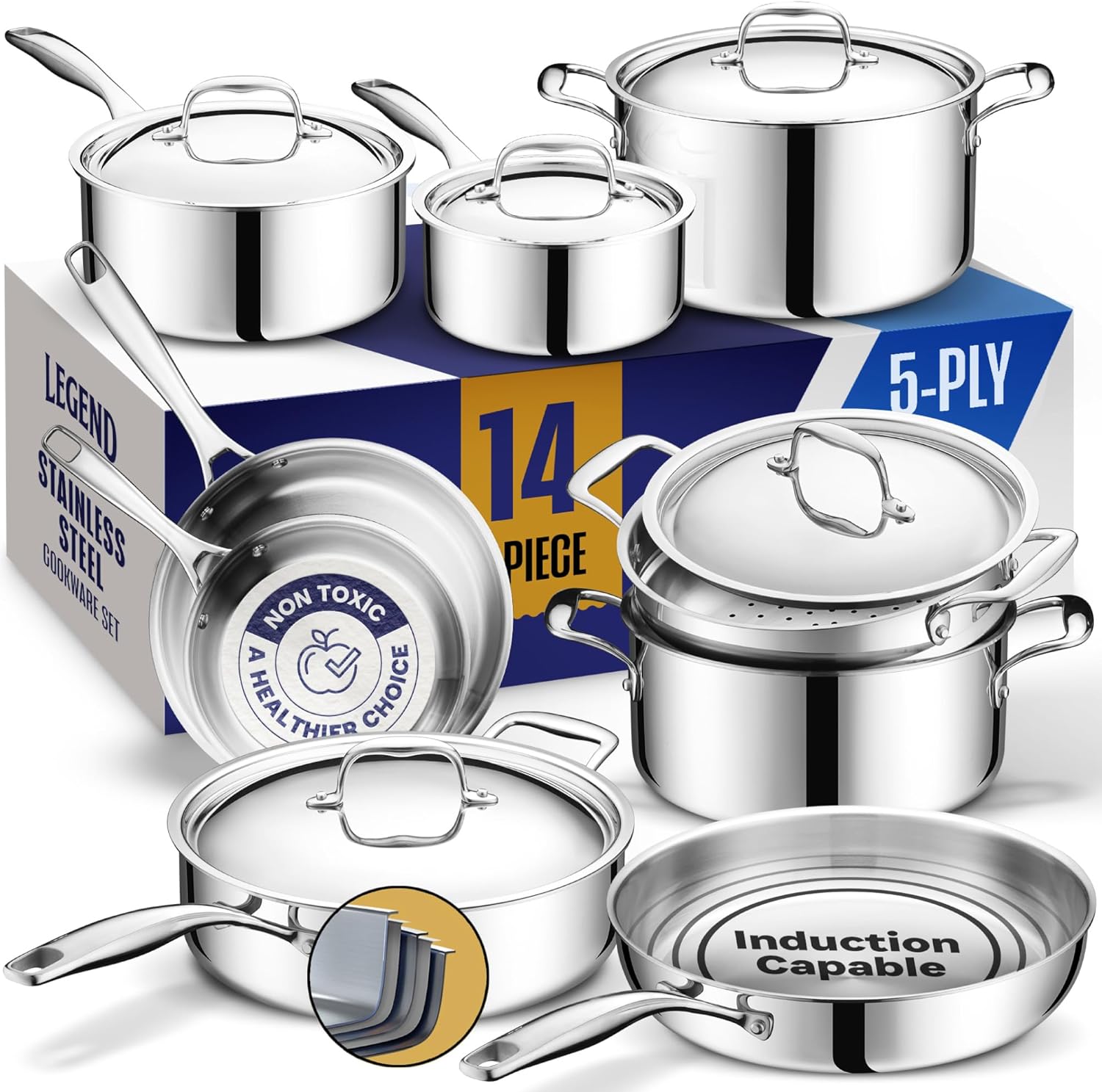 LEGEND COOKWARE Stainless Steel Cookware Set Review: 5-Ply, 14-Piece ...