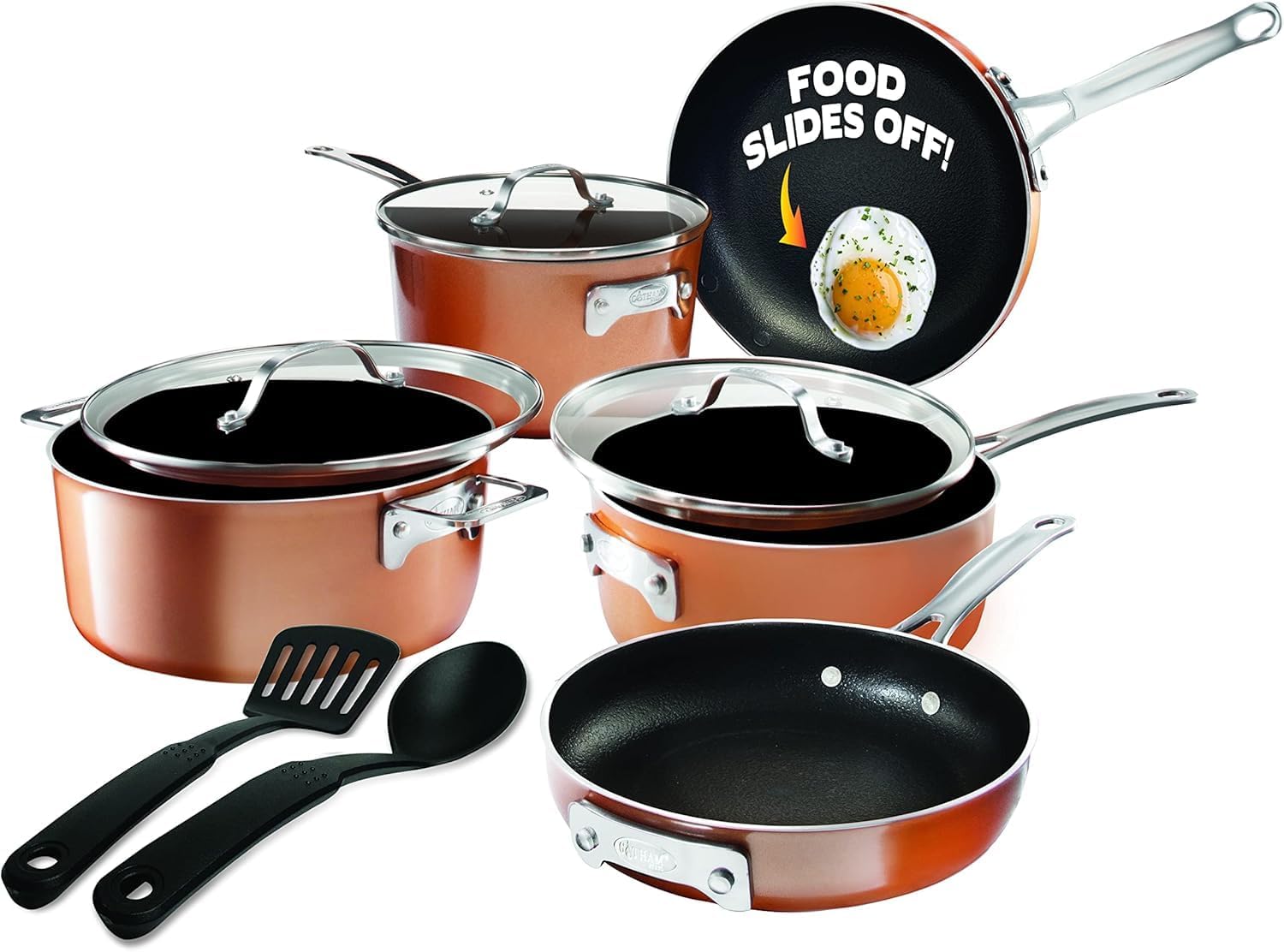 GOTHAM STEEL 10 Pc Copper Pots and Pans Set Non Stick Cookware Sets ...